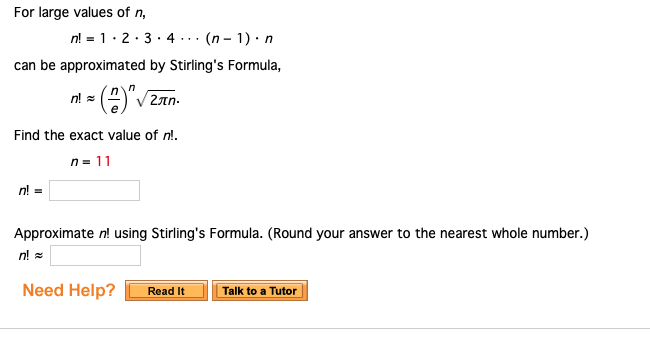 Solved For large values of n, r1 = 1 . 2 . 3 . 4 (n-1),n can | Chegg.com