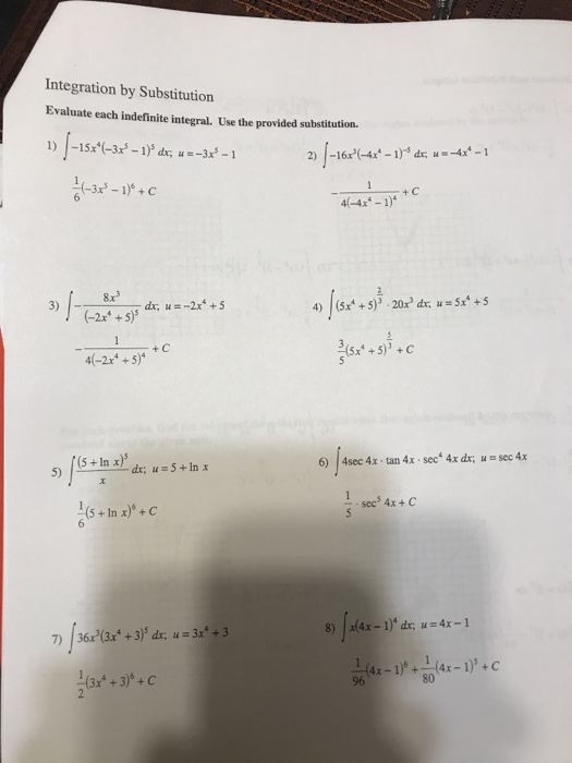 Solved Integration by Substitution Evaluate each indefinite | Chegg.com
