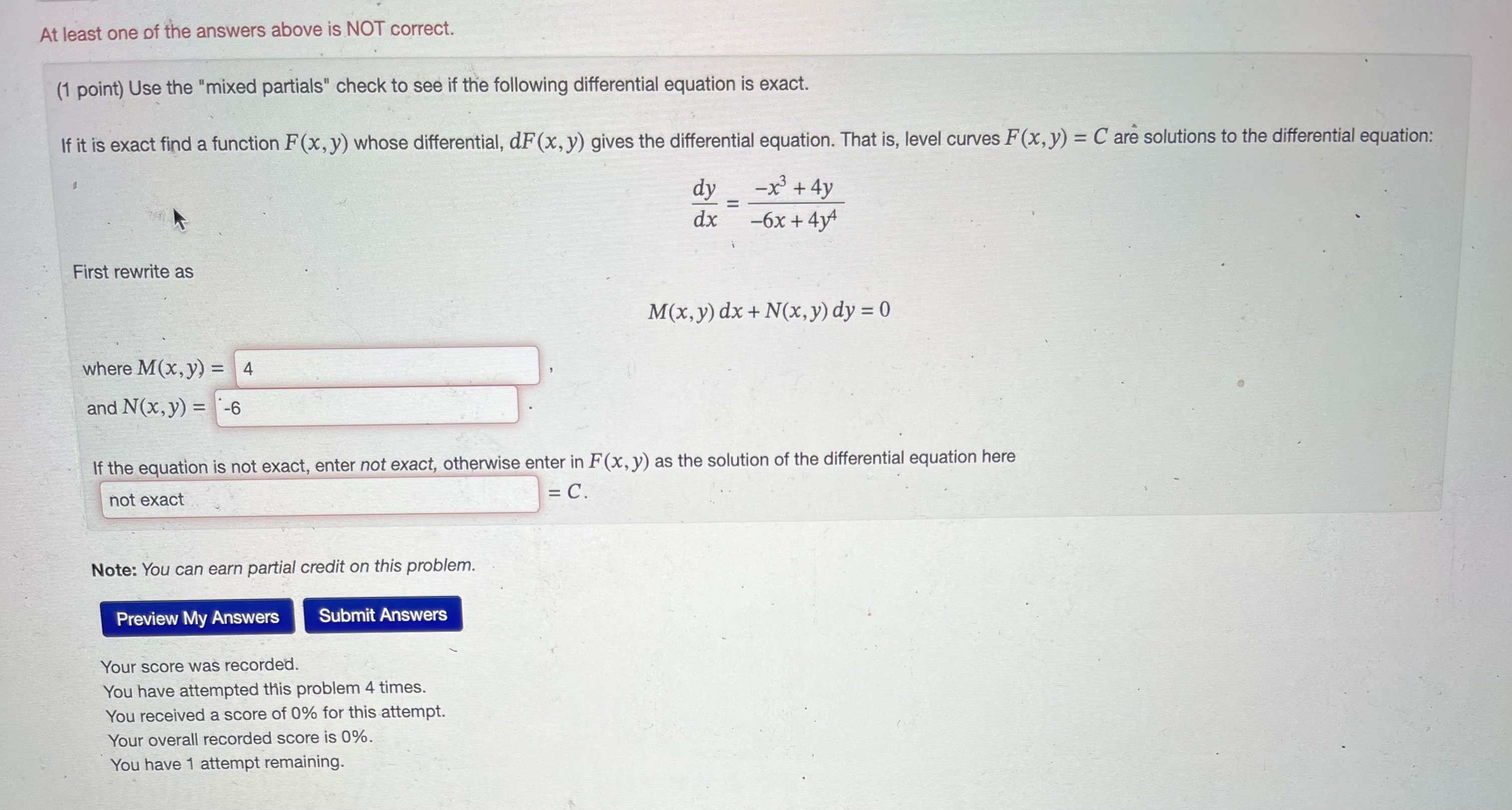 Solved Used The Mixed Partials Check To See If The Following