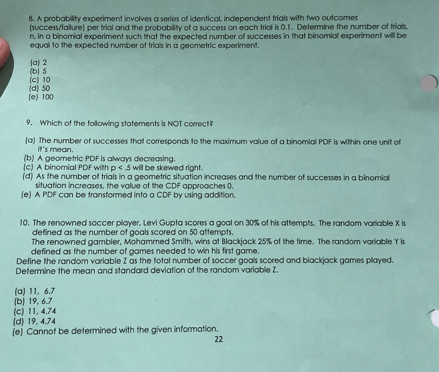 Solved 8. A probability experiment involves a series of | Chegg.com