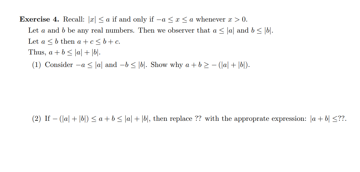 Solved Exercise 4. Recall: [2] 0. Let a and b be | Chegg.com