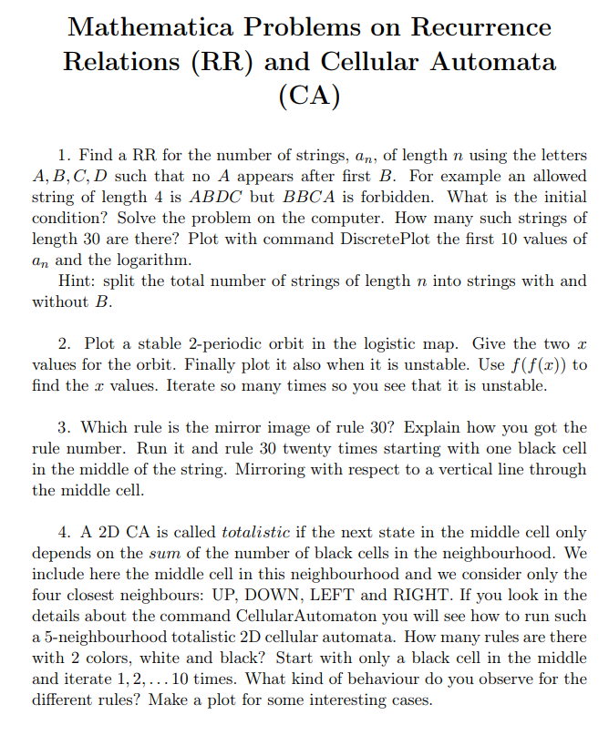 Solved Mathematica Problems On Recurrence Relations Rr And 6346