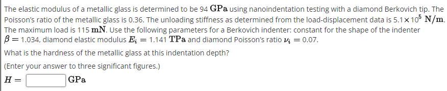Solved The elastic modulus of a metallic glass is determined | Chegg.com