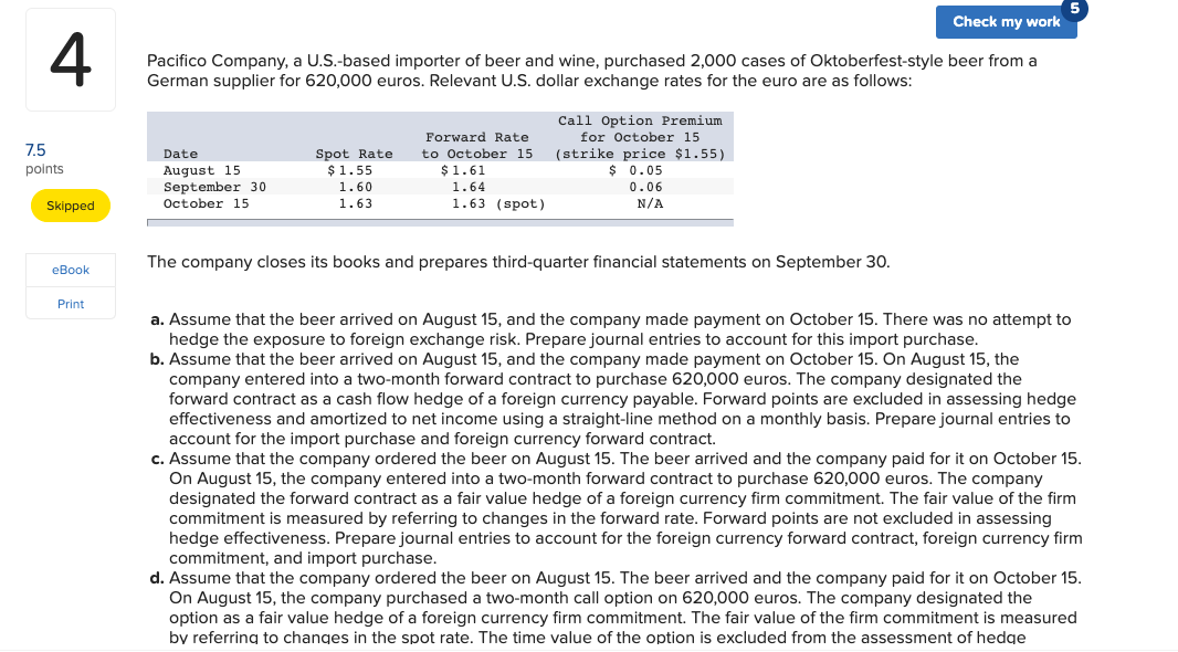 Check my work 4 Pacifico Company, a U.S.-based | Chegg.com