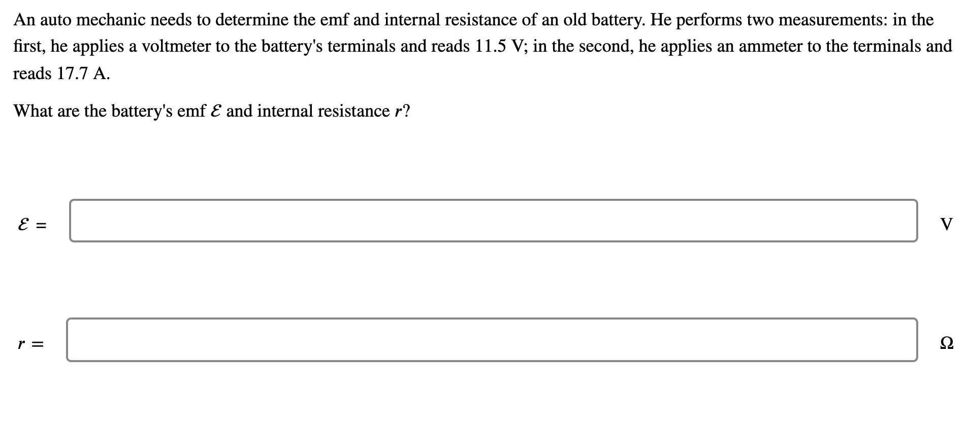 Solved An auto mechanic needs to determine the emf and | Chegg.com