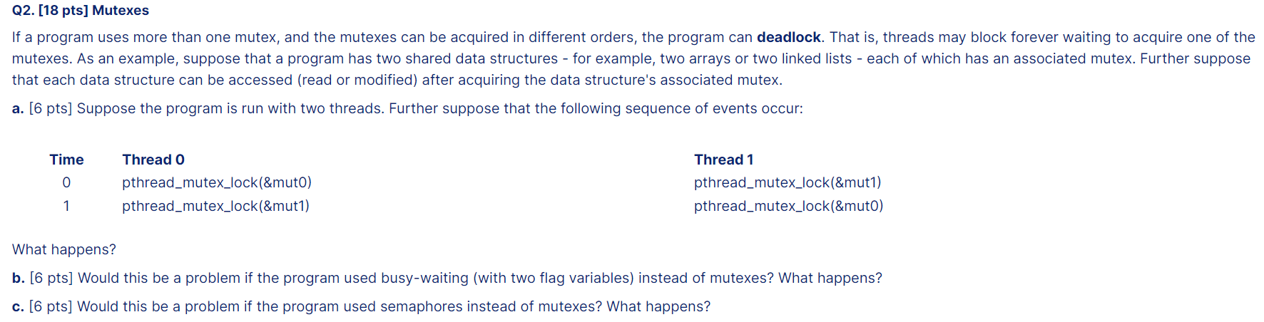 Solved If A Program Uses More Than One Mutex And The 0667