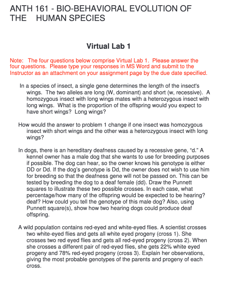 ANTH 161 - BIO-BEHAVIORAL EVOLUTION OF THE HUMAN | Chegg.com