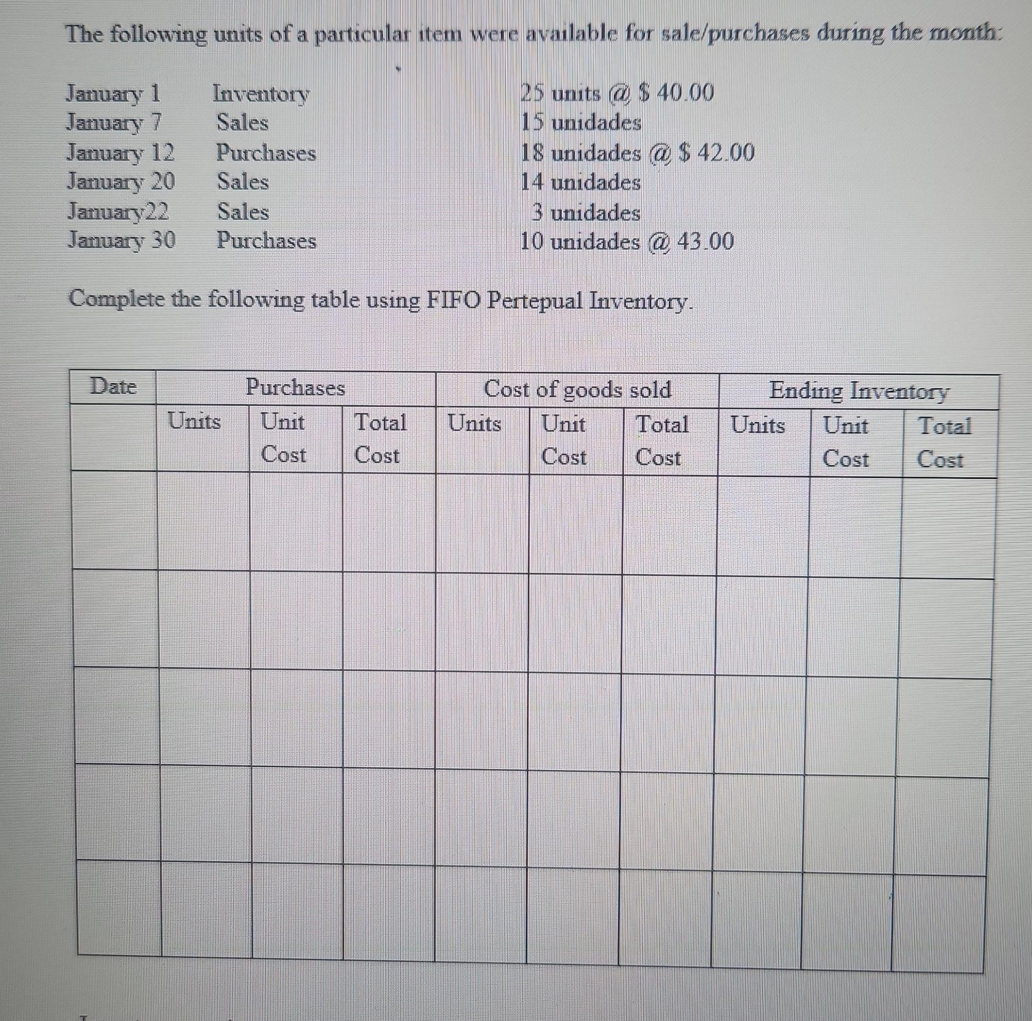 Solved The following units of a particular item were | Chegg.com