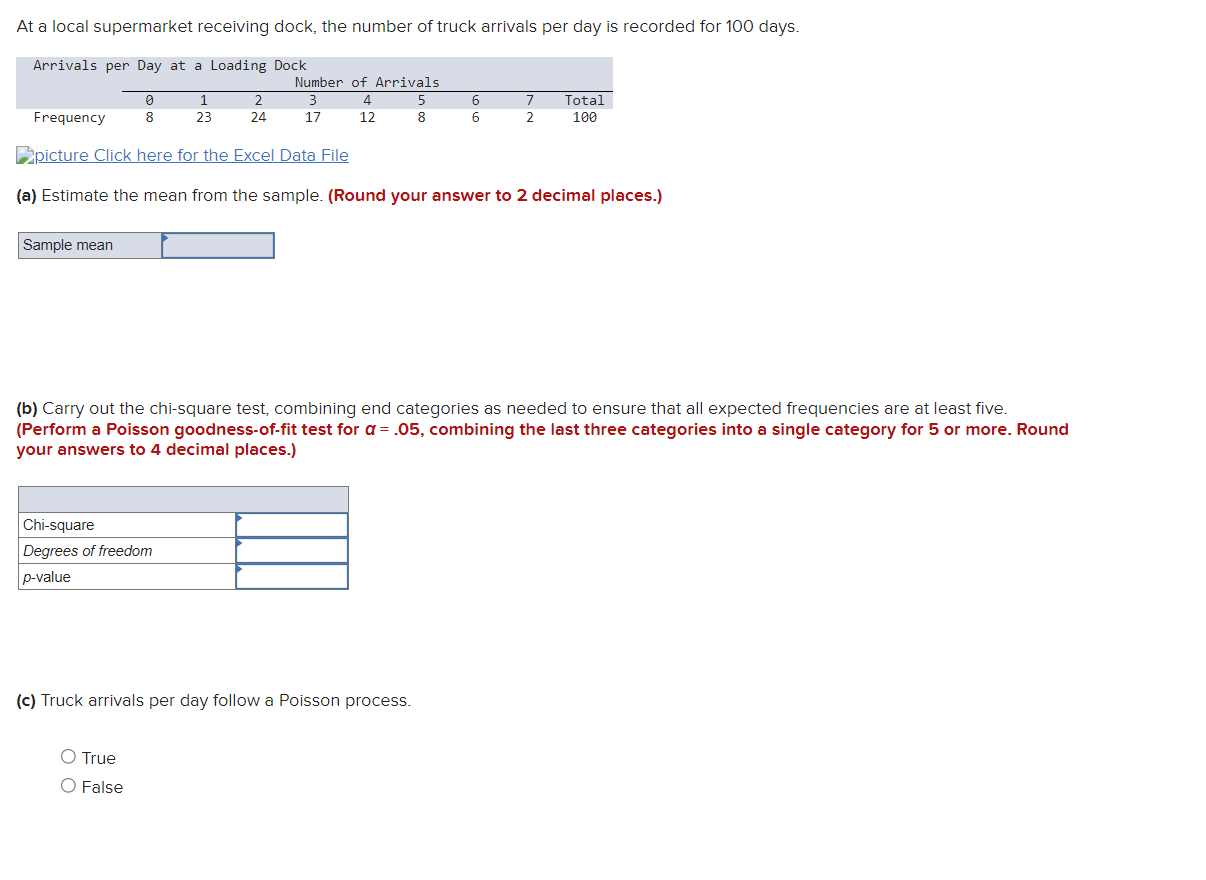 Solved At a local supermarket receiving dock, the number of | Chegg.com