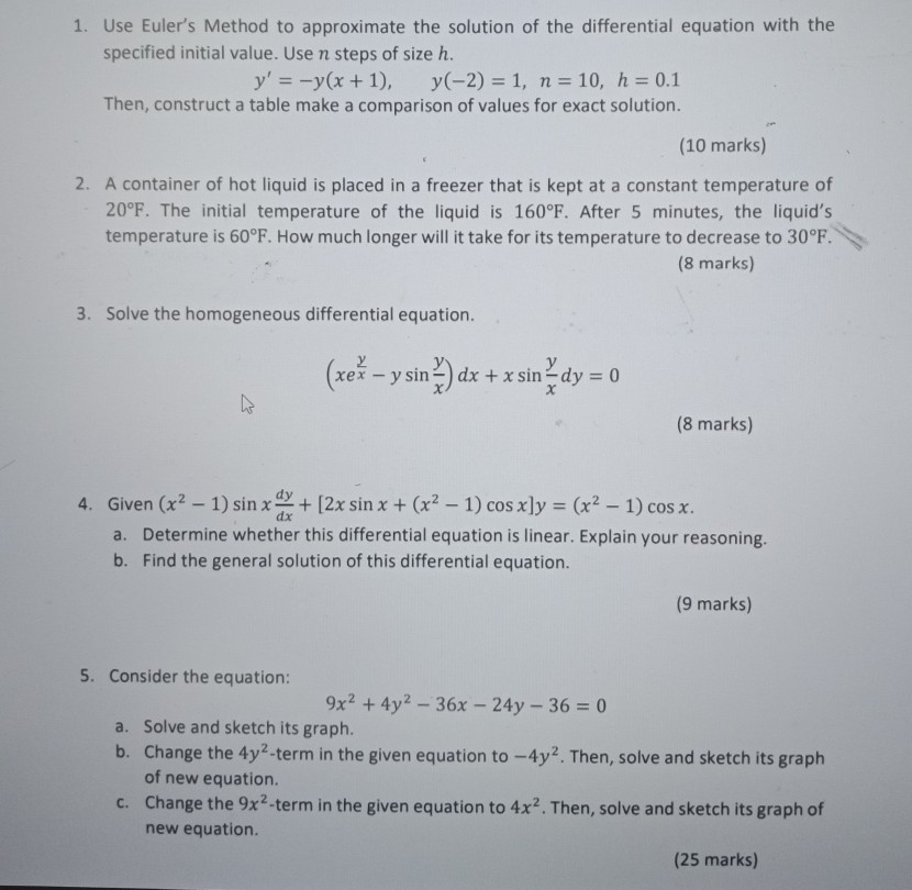 Solved 1. Use Euler's Method to approximate the solution of | Chegg.com