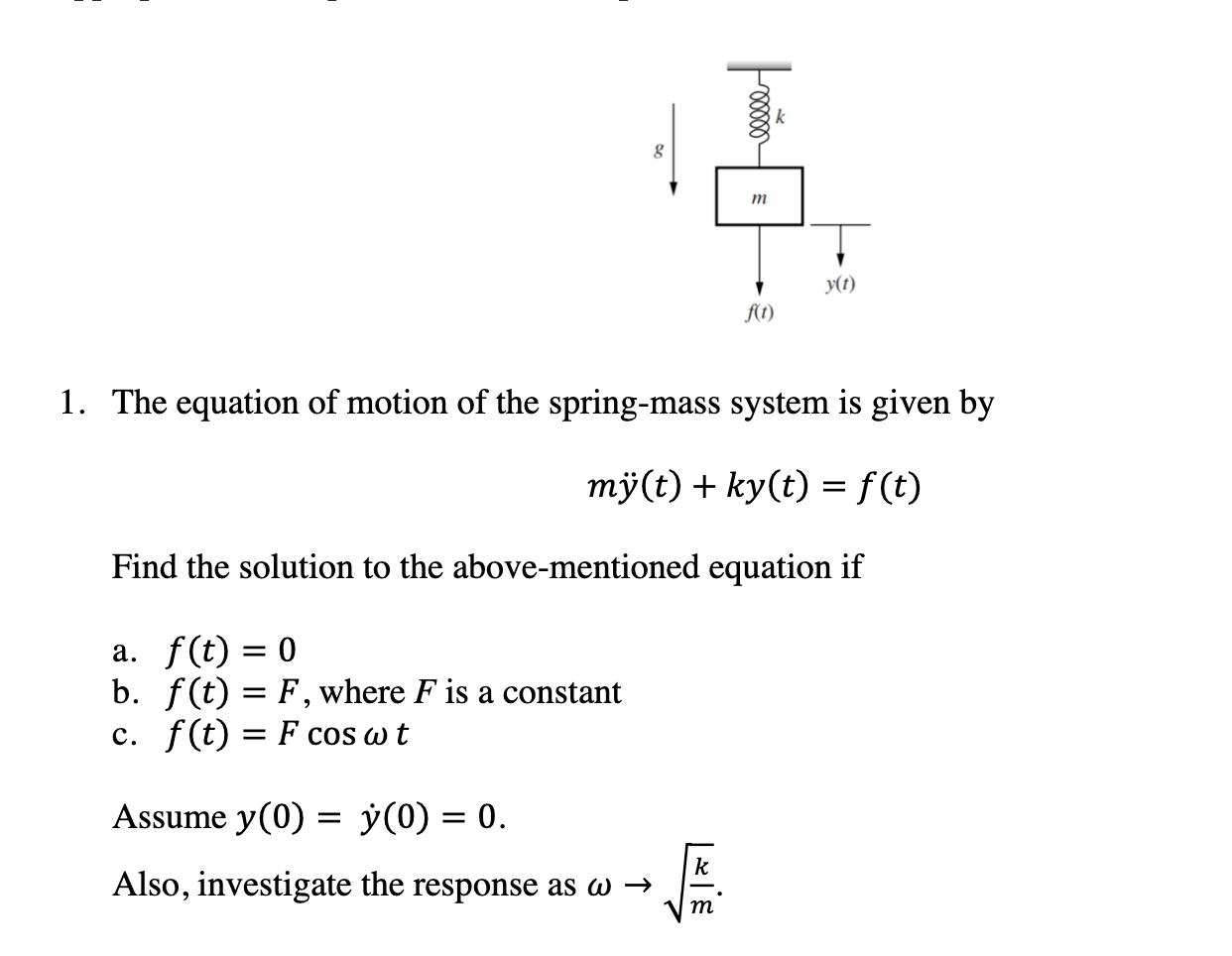 Solved 1. The equation of motion of the spring-mass system | Chegg.com