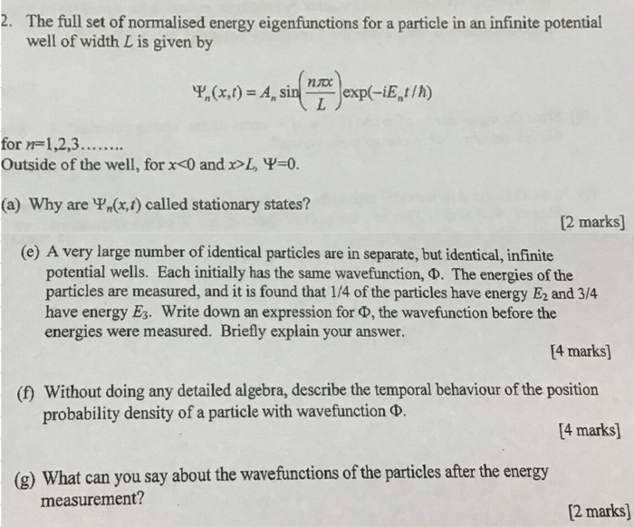 Solved 2. The full set of normalised energy eigenfunctions | Chegg.com