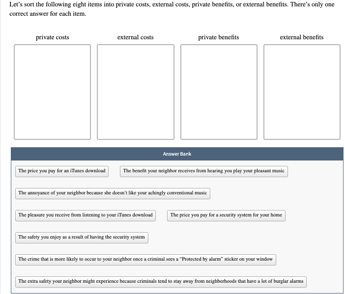 Solved Let's sort the following eight items into private | Chegg.com
