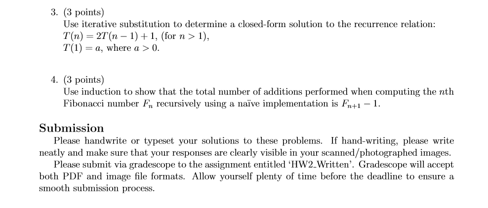 Solved 3. (3 points) Use iterative substitution to determine | Chegg.com