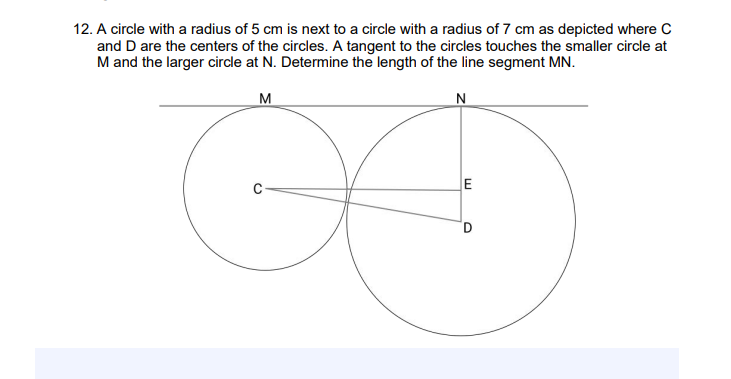 Solved 12. A circle with a radius of 5 cm is next to a | Chegg.com
