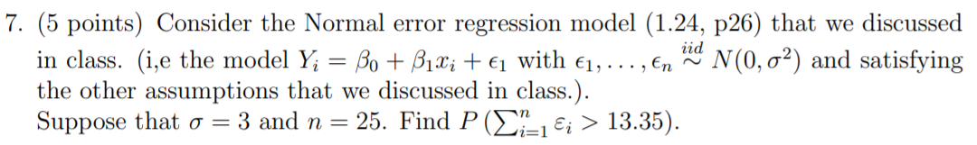 Solved 7. (5 points) Consider the Normal error regression | Chegg.com