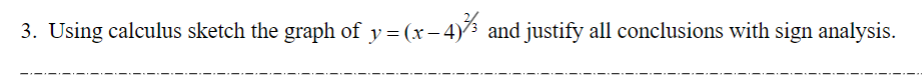 Solved 3. Using calculus sketch the graph of y=(x−4)2/3 and | Chegg.com
