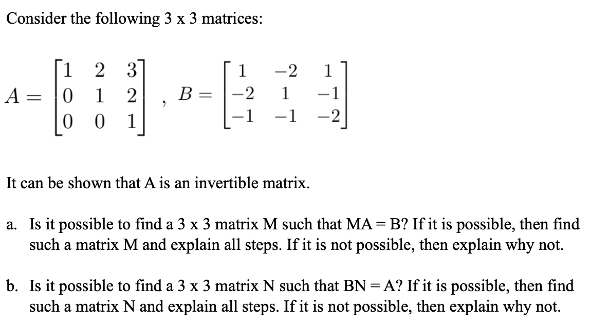 Solved Consider the following 3×3 matrices: | Chegg.com