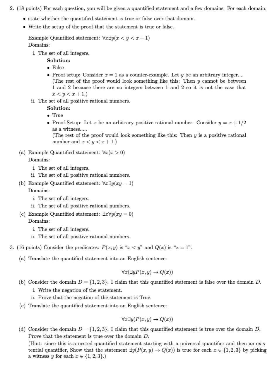Solved 2. (18 points) For each question, you will be given a | Chegg.com