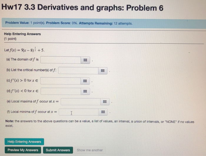 Solved Hw17 3.3 Derivatives and graphs: Problem 6 Problem | Chegg.com