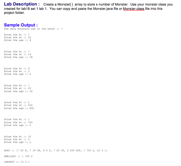 Solved Lab Description Create a Monster] array to store x | Chegg.com