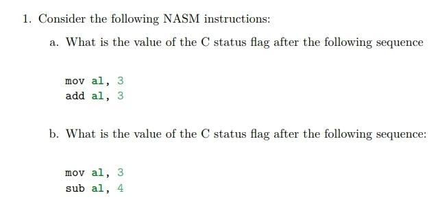 Solved Consider the following NASM instructions: a. What is | Chegg.com