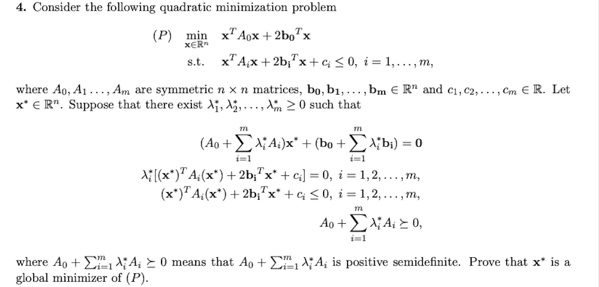 4. Consider the following quadratic minimization | Chegg.com