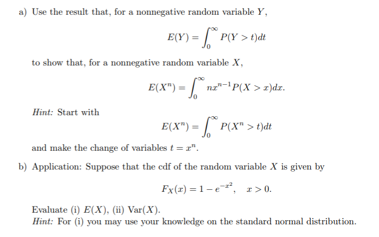 Solved a) Use the result that, for a nonnegative random | Chegg.com