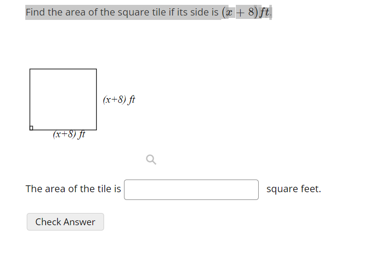 Solved Find the area of the square tile if its side is | Chegg.com