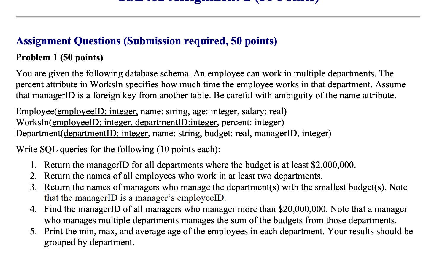 Solved Assignment Questions (Submission required, 50 points) | Chegg.com