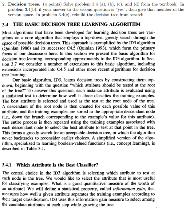 Solved 2. Decision trees. (4 points) Solve problem 3.4 (a), | Chegg.com