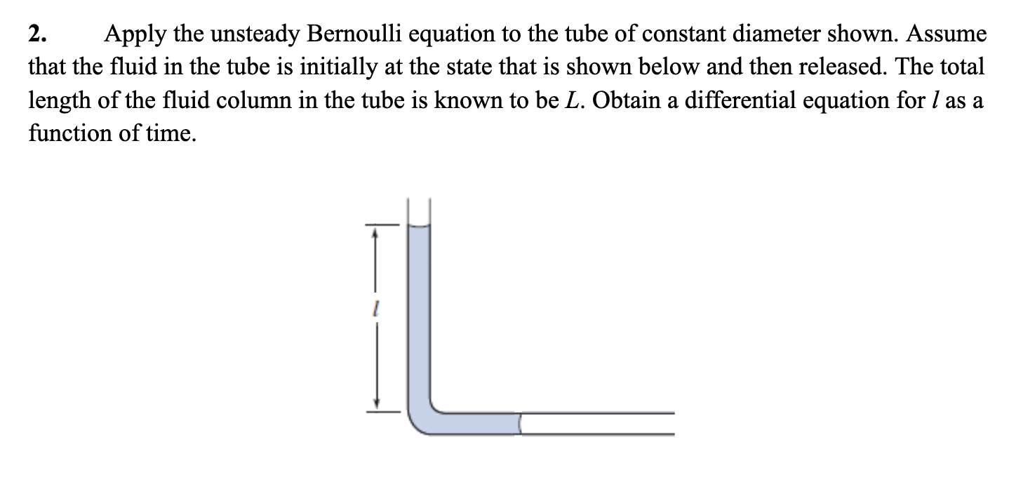 Solved 2. Apply the unsteady Bernoulli equation to the tube | Chegg.com