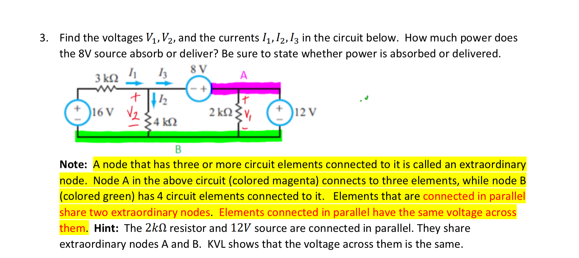 Solved Find the voltages V1,V2, and the currents I1,I2,I3 in | Chegg.com