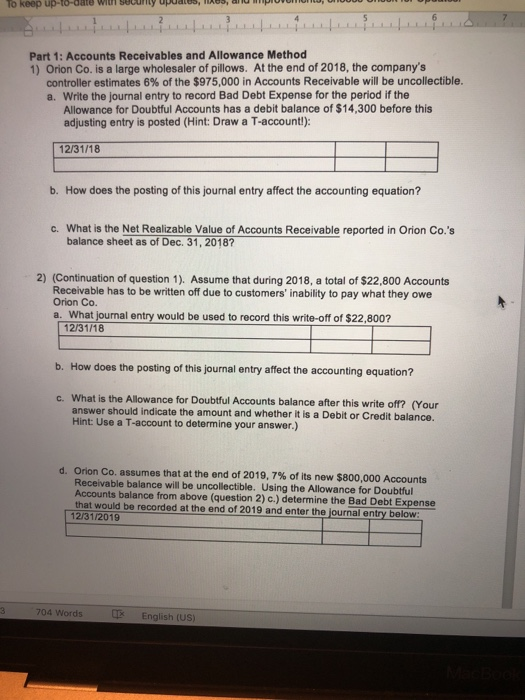 Solved Part 1: Accounts Receivables and Allowance Method 1) | Chegg.com
