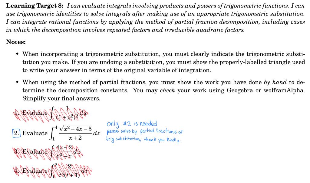 Solved Learning Target 8: I can evaluate integrals involving | Chegg.com