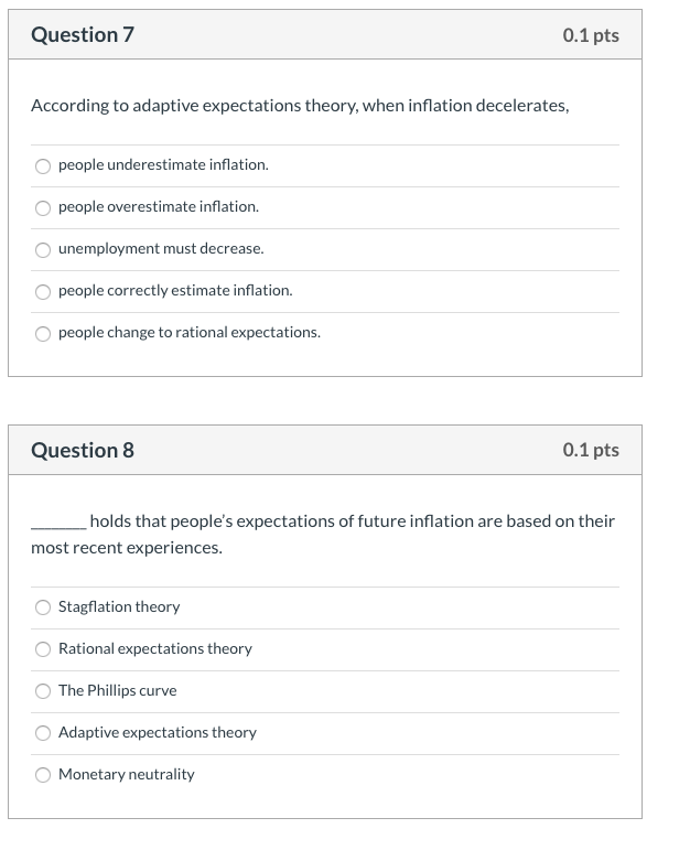 Solved Question 7 0.1 pts According to adaptive expectations | Chegg.com