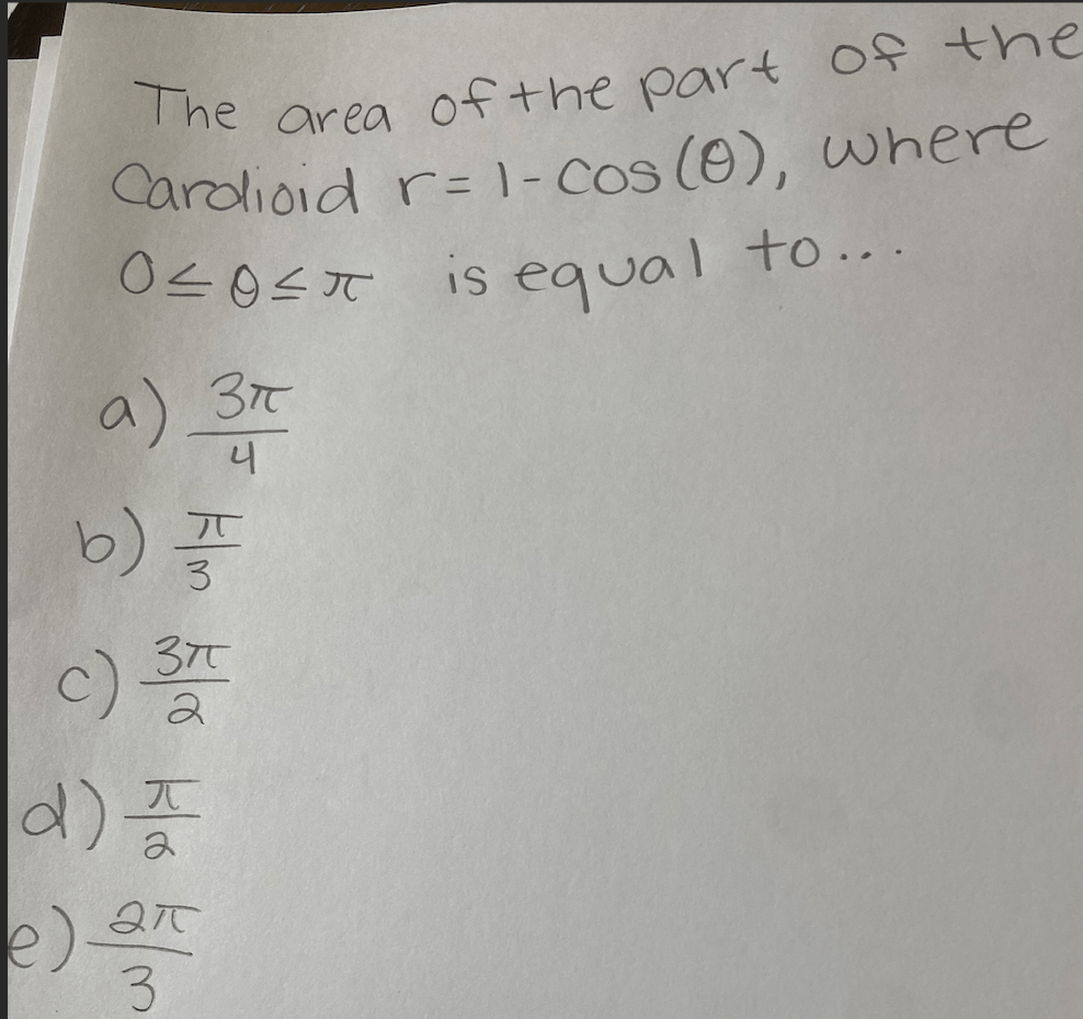 Solved The area of the part of cardioid r=1-cos(theta), | Chegg.com
