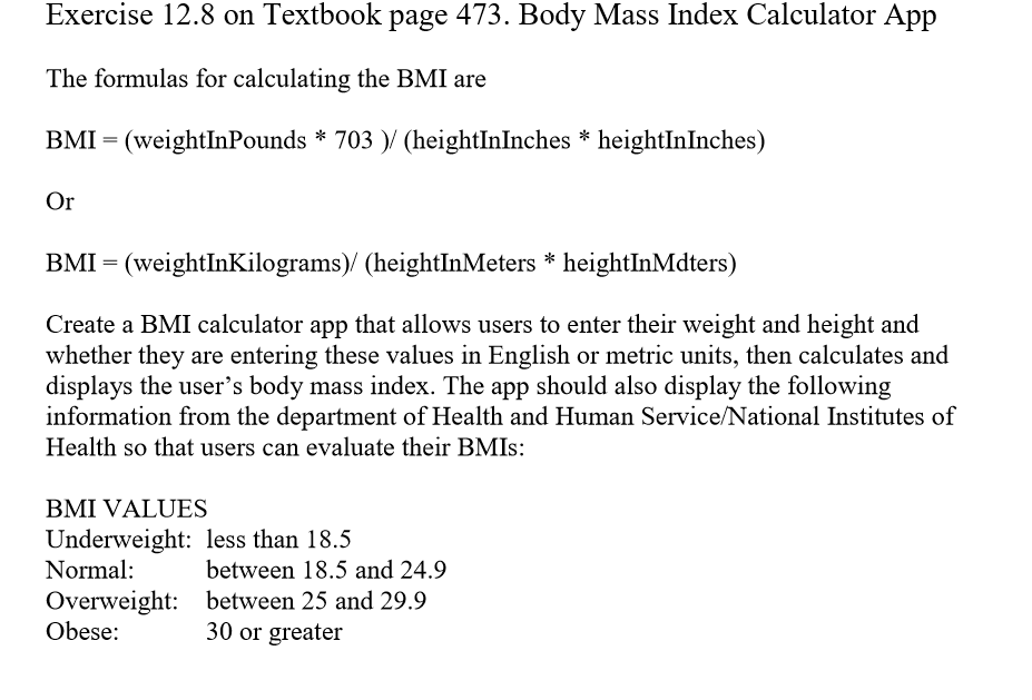 Solved Exercise 12.8 on Textbook page 473. Body Mass Index | Chegg.com