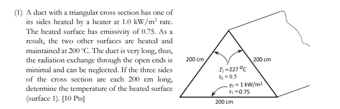 Solved (1) A duct with a triangular cross section has one of | Chegg.com