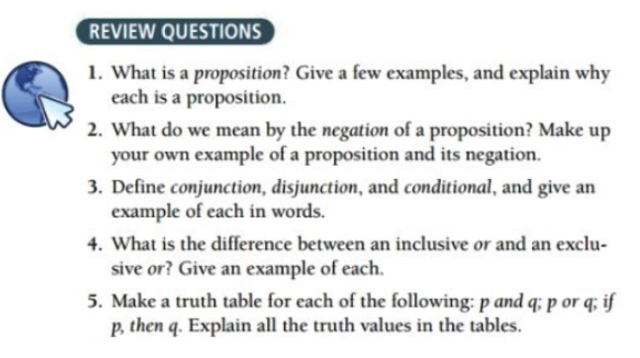 Solved REVIEW QUESTIONS 1. What is a proposition? Give a few | Chegg.com