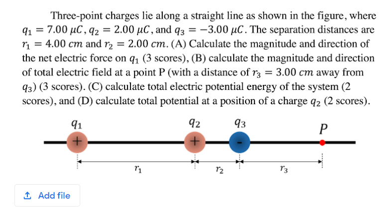 Solved Three-point charges lie along a straight line as | Chegg.com