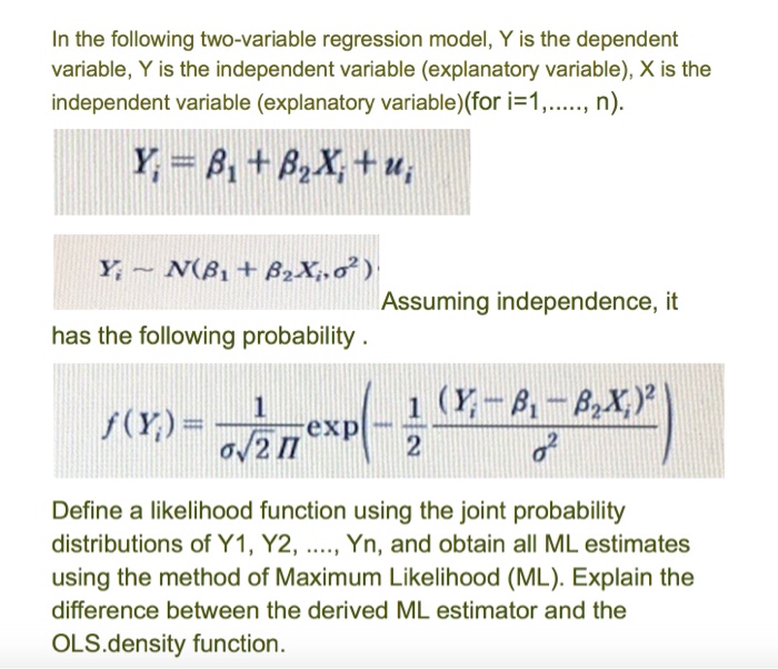 Solved In the following two-variable regression model, Y is | Chegg.com
