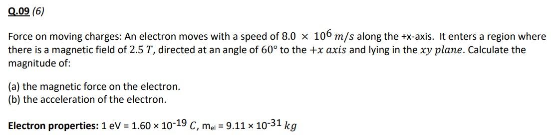 Solved Force on moving charges: An electron moves with a | Chegg.com