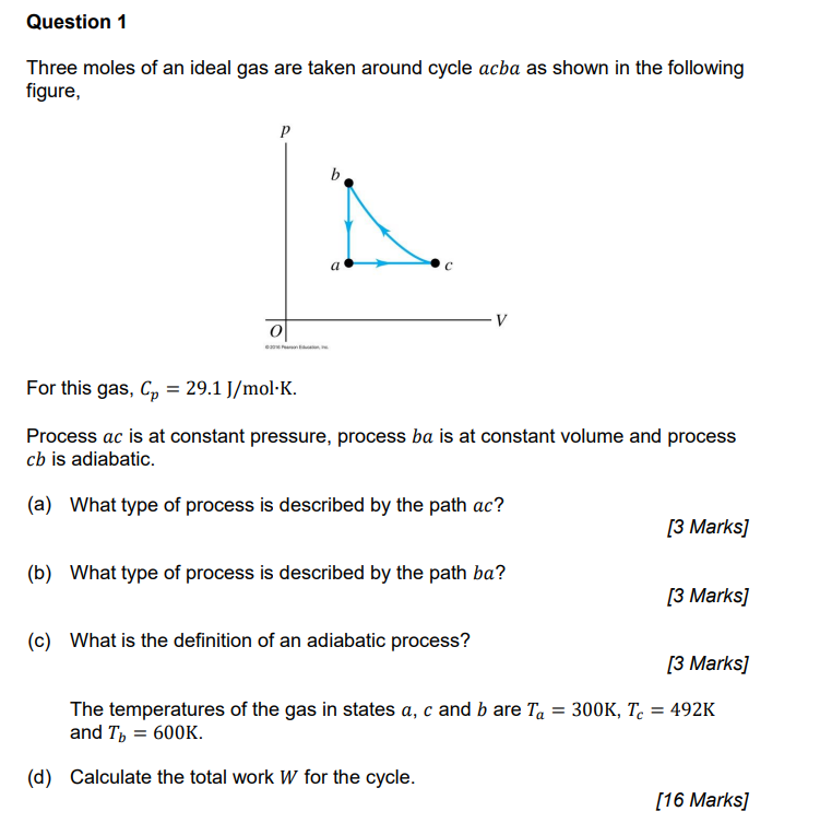 Solved Three moles of an ideal gas are taken around cycle | Chegg.com