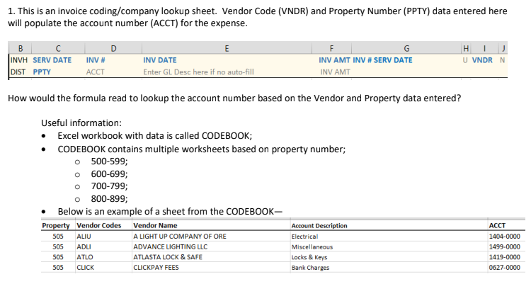 Solved 1. This is an invoice coding/company lookup sheet. | Chegg.com