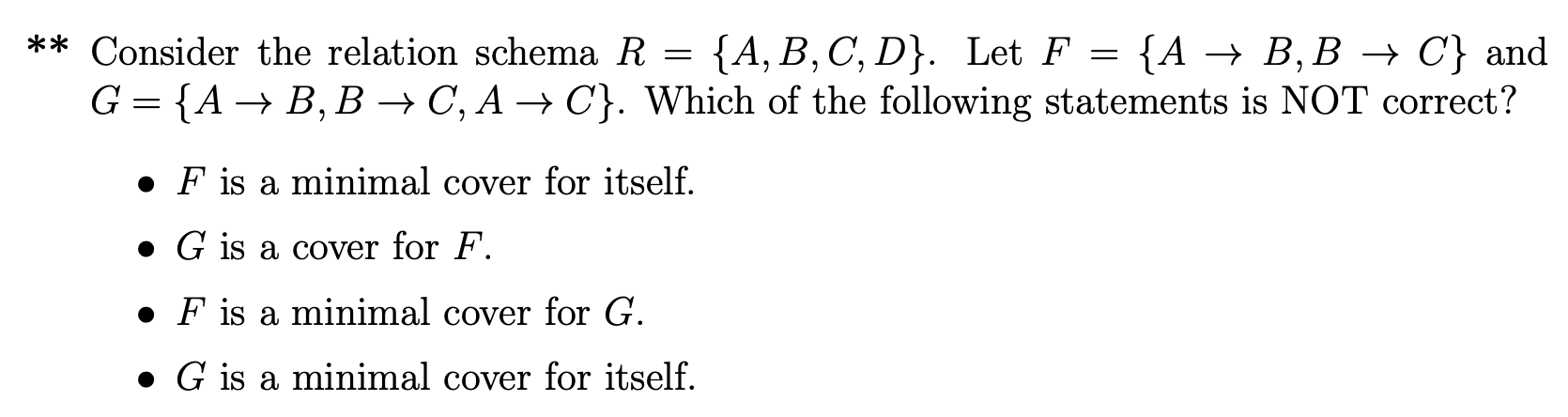 Solved = ** Consider the relation schema R = {A, B, C, D}. | Chegg.com