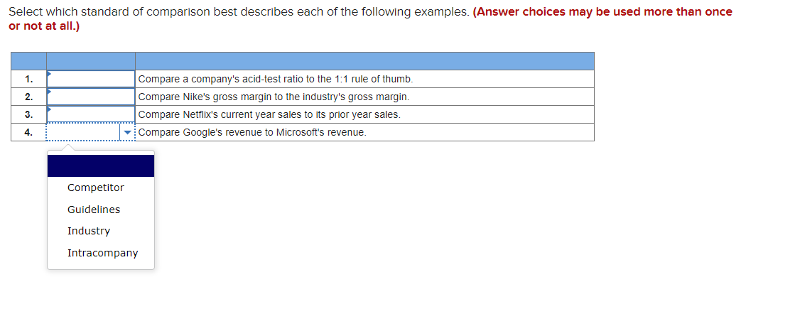 Solved Select which standard of comparison best describes | Chegg.com