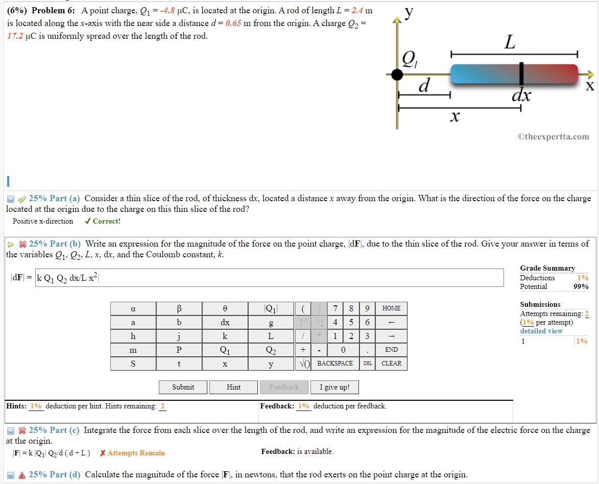 Solved у (6%) Problem 6: A point charge, Q1 = -4.8 °C, is | Chegg.com