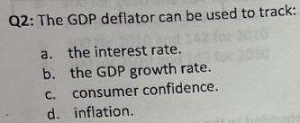 Solved Q2: The GDP deflator can be used to track: a. the | Chegg.com