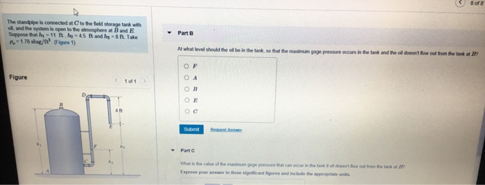 Solved The standpipe is connected at to the field storage | Chegg.com